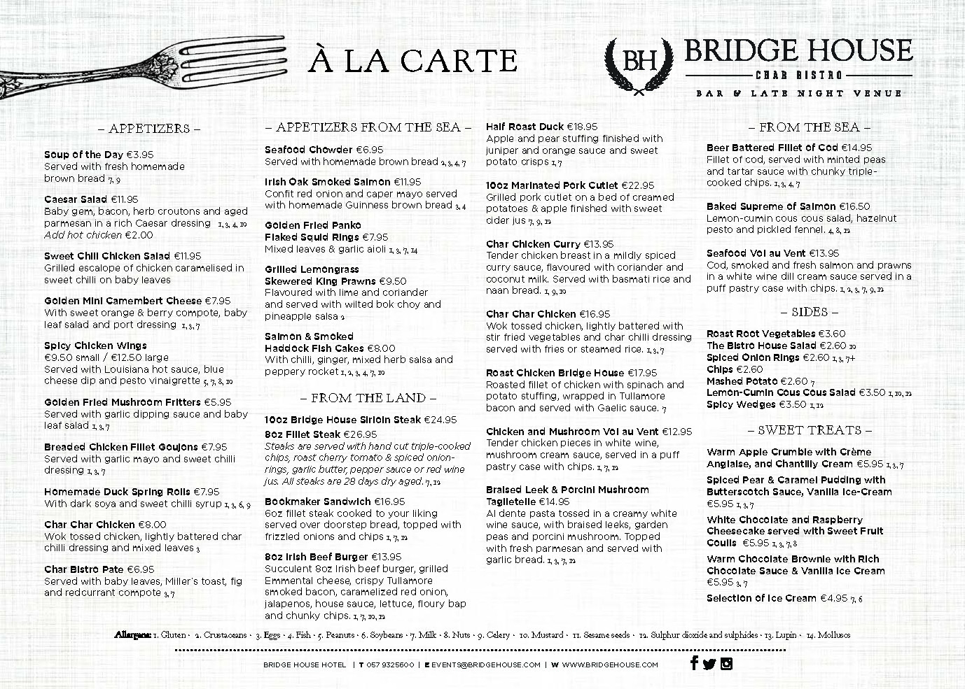 Monthly Line Up at The Bridge House Char Bistro