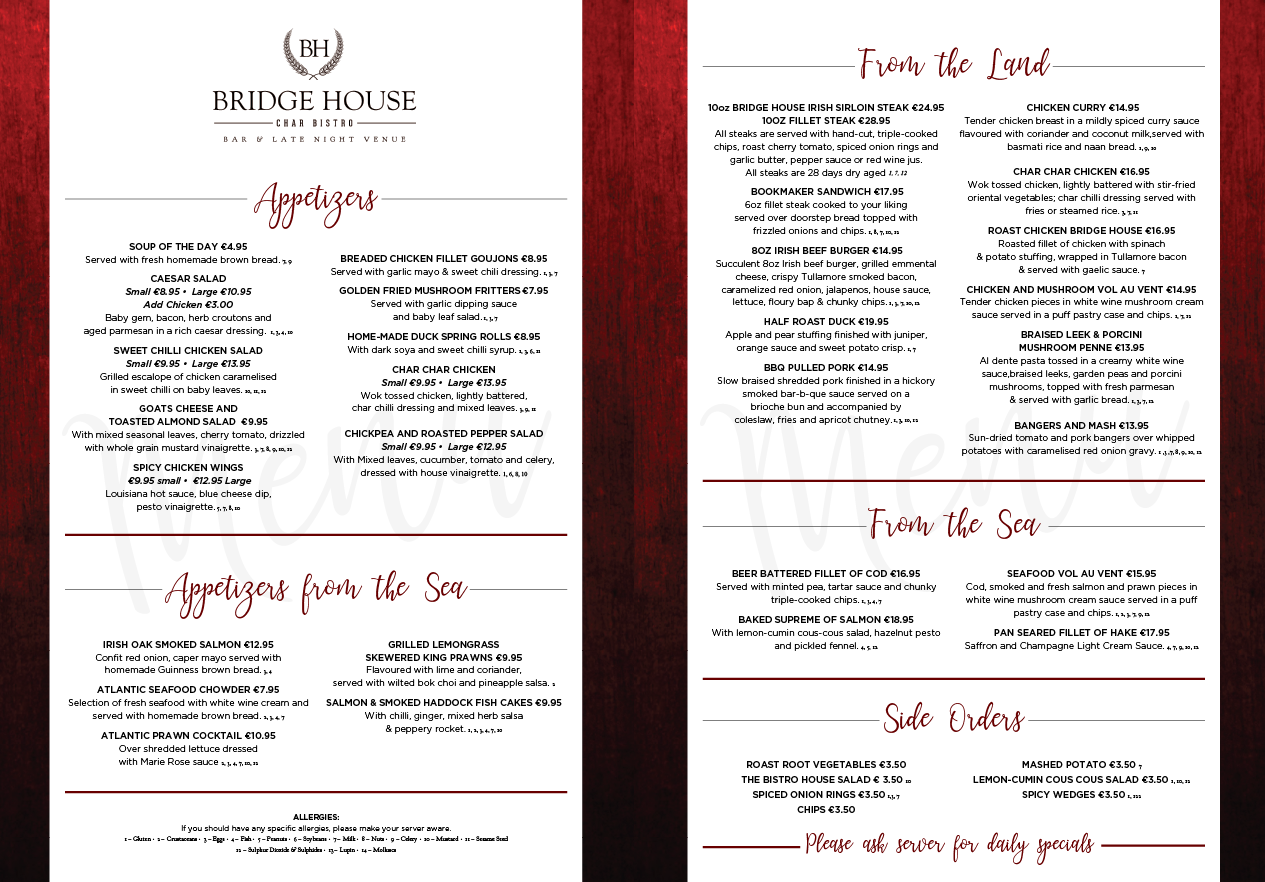 Monthly Line Up at The Bridge House Char Bistro